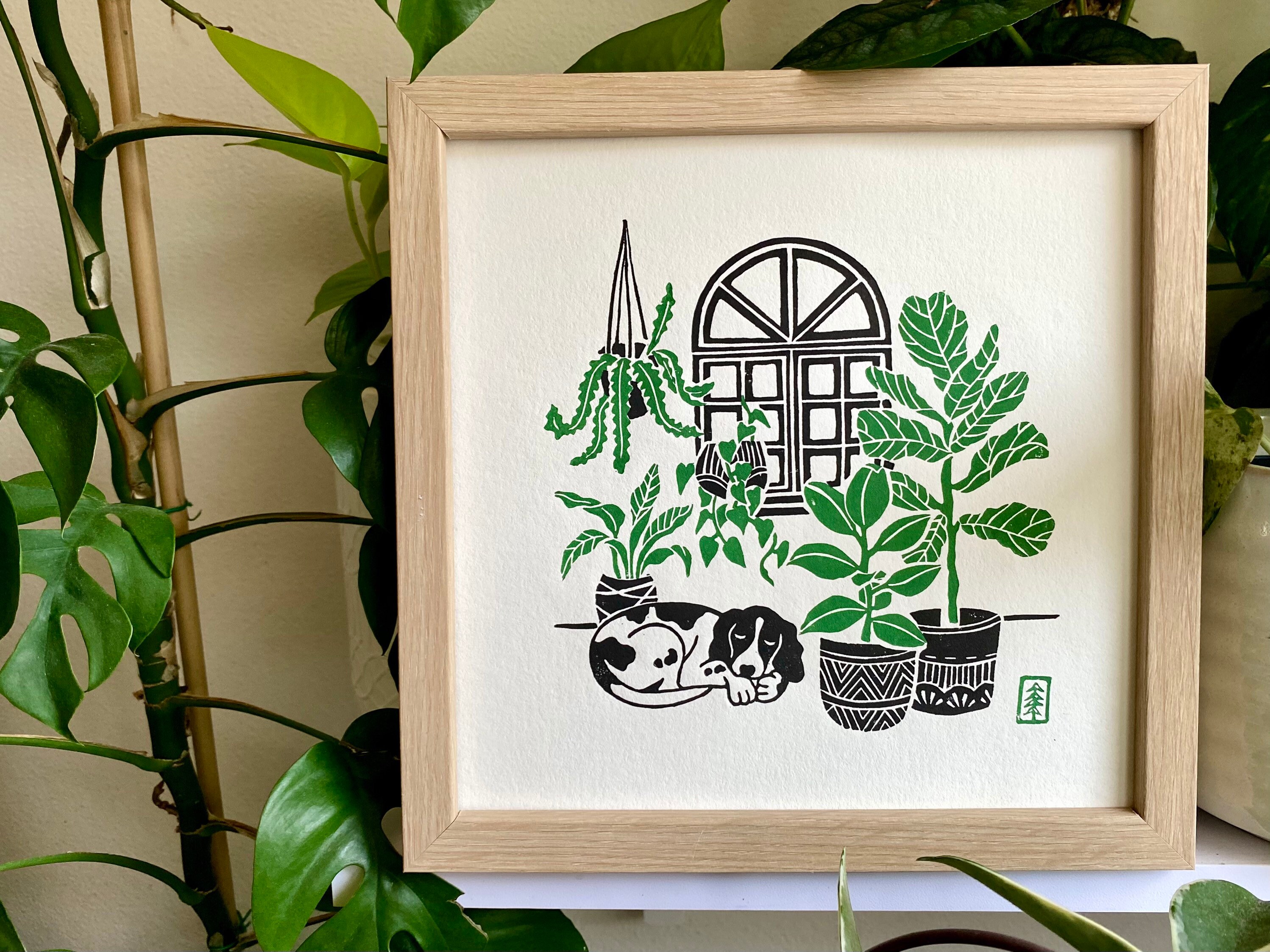 Morning Light Dog Original Lino Art Print Hand Carved | Etsy