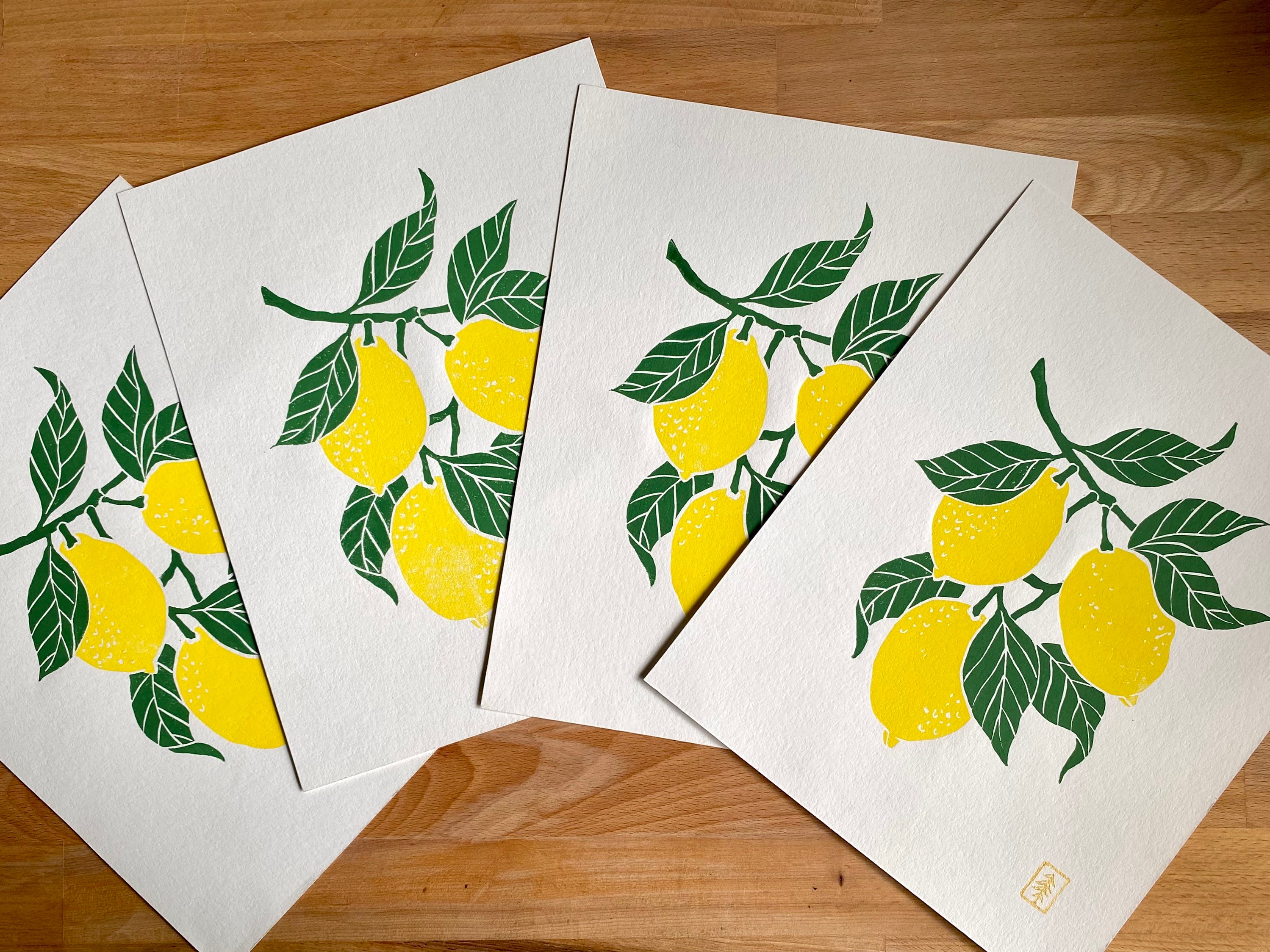 Lemons Original Lino Art Print Hand Carved Botanical | Etsy