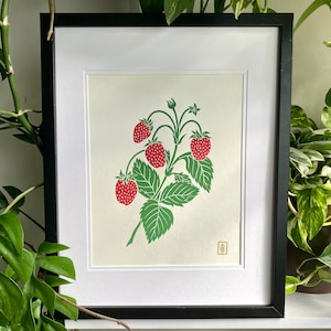Strawberries Original Lino Art Print Hand Carved | Etsy