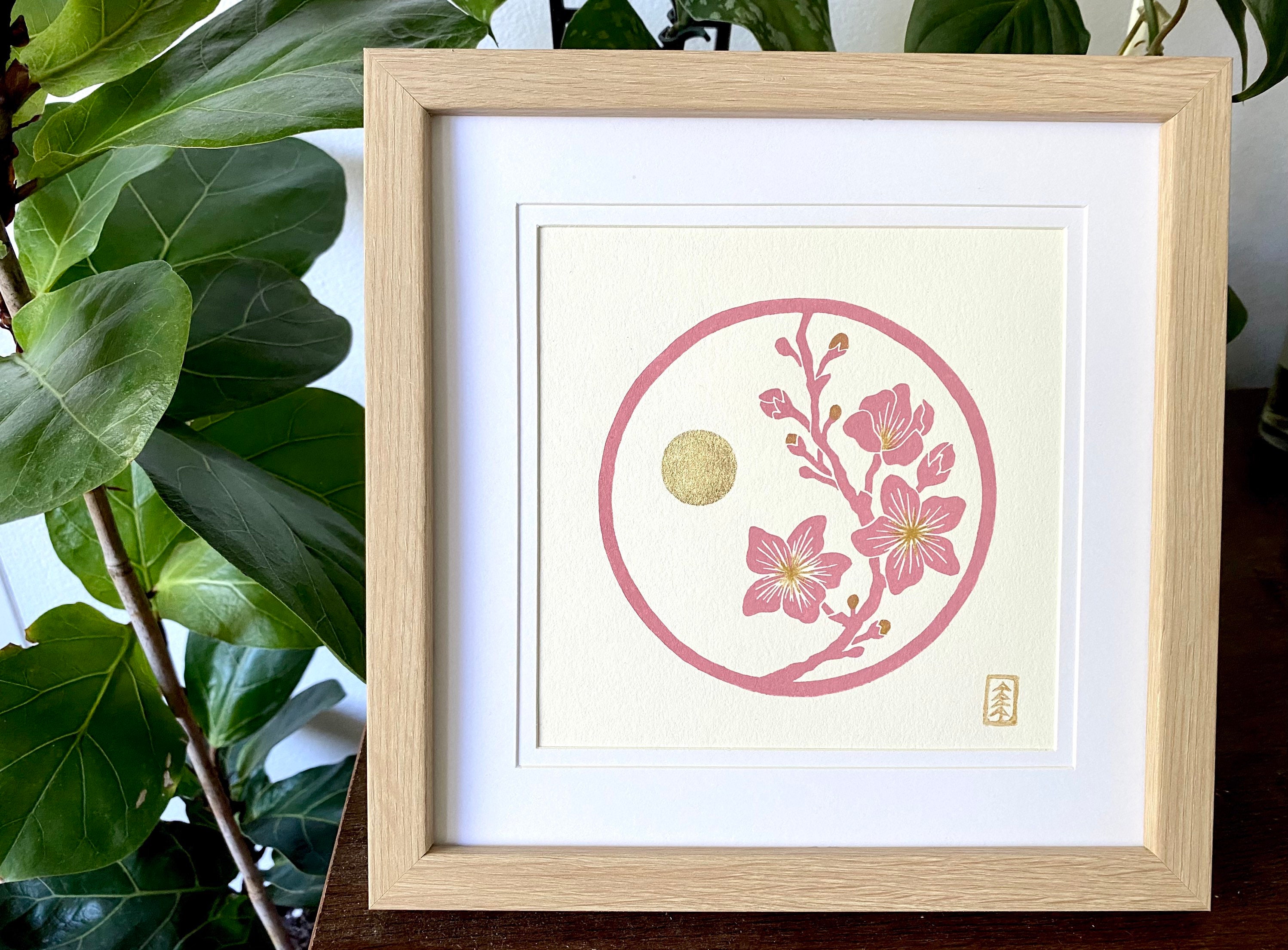 Hanami Cherry Blossoms Original Lino Art Print Gold Leaf | Etsy