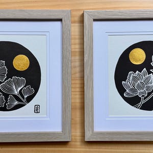 Lotus Flowers | Original Lino Art Print | Gold Detail | Hand Carved - Etsy