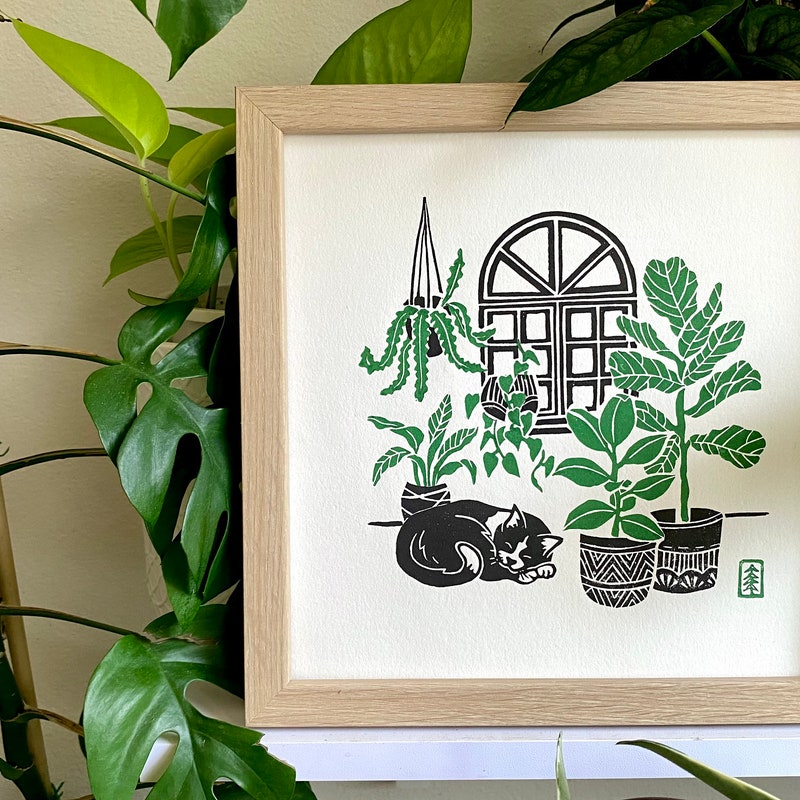 Cat Lino Print - Etsy UK