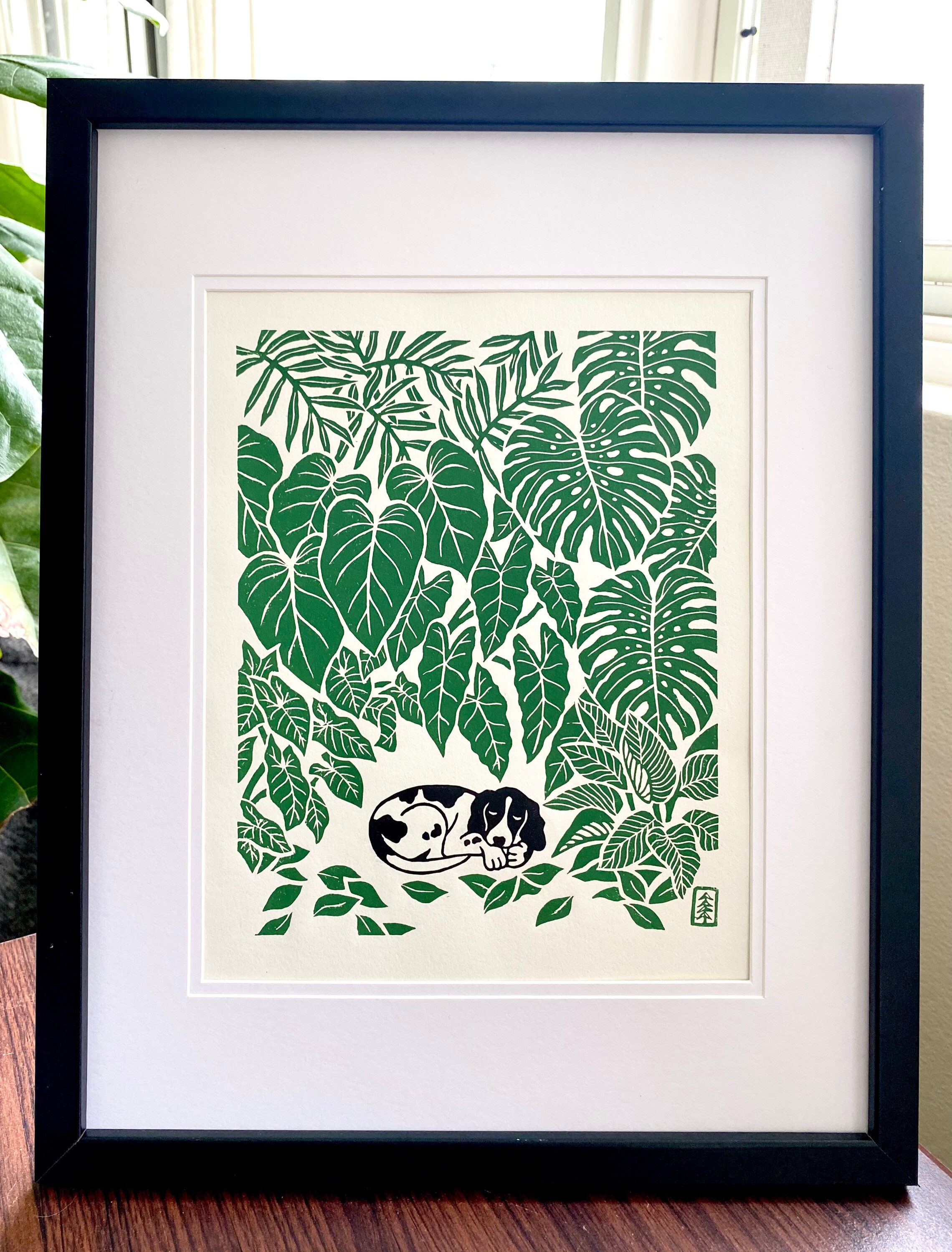 Indoor Jungle Dog Original Lino Art Print Hand Carved - Etsy Australia