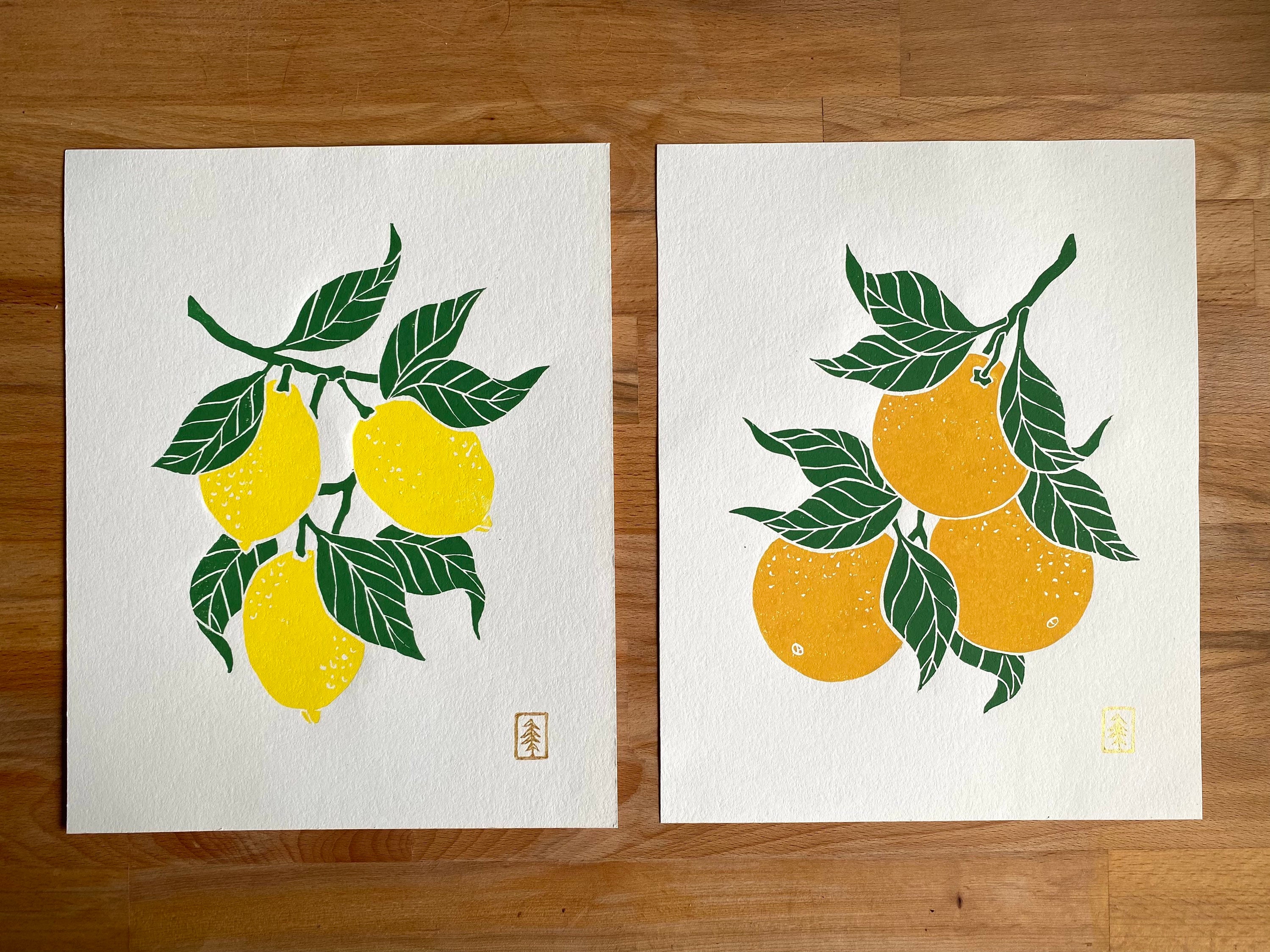 Lemons Original Lino Art Print Hand Carved Botanical | Etsy