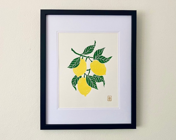Lemons Original Lino Art Print Hand Carved Botanical | Etsy