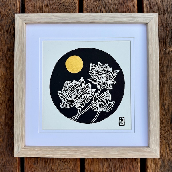 Lotus Linocut - Etsy
