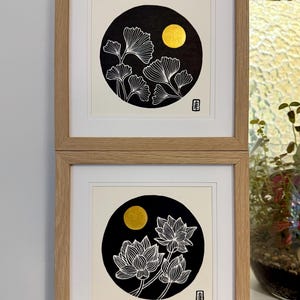 Lotus Flowers | Original Lino Art Print | Gold Detail | Hand Carved - Etsy