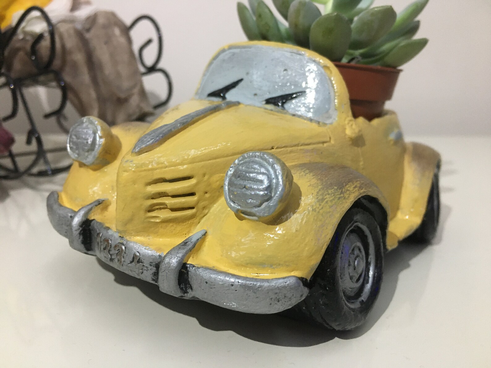 VW Beetle Yellow Succulent Planter | Car Themed Cute Plant Pot | Hand ...