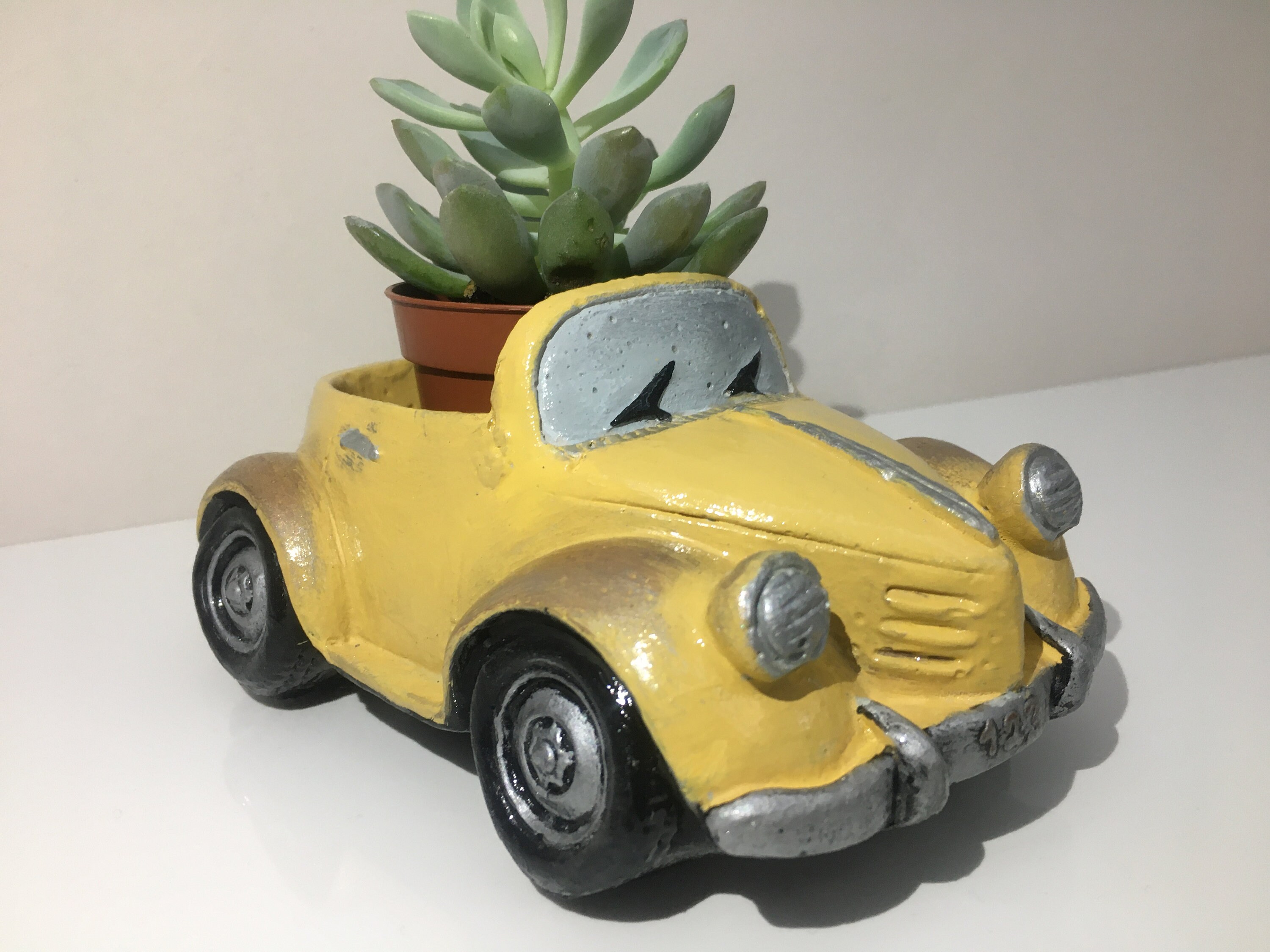 VW Beetle Yellow Succulent Planter | Car Themed Cute Plant Pot | Hand ...