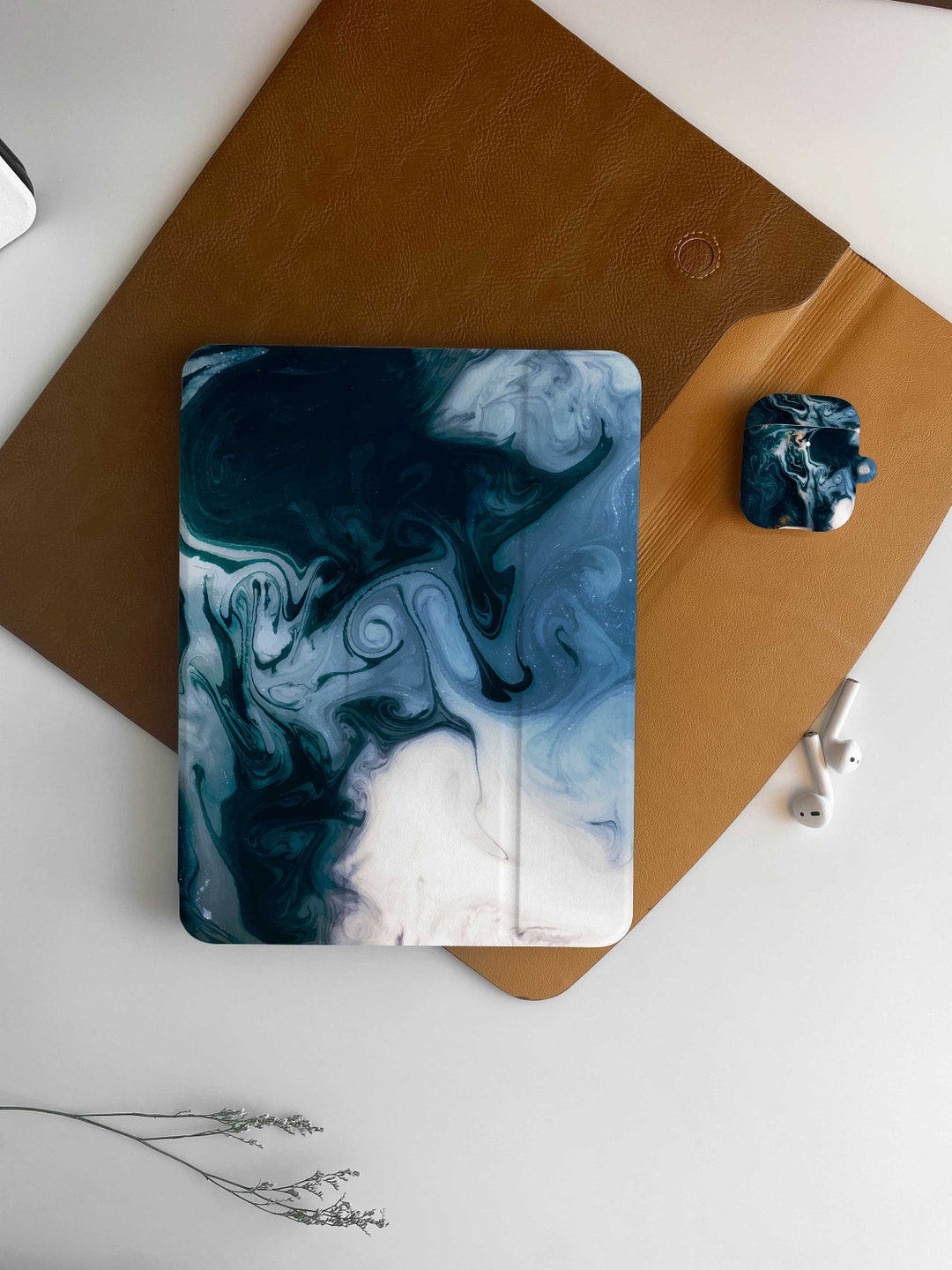 Marble Dark Blue iPad Flip Personalised Custom Name Apple Pencil Holder ...