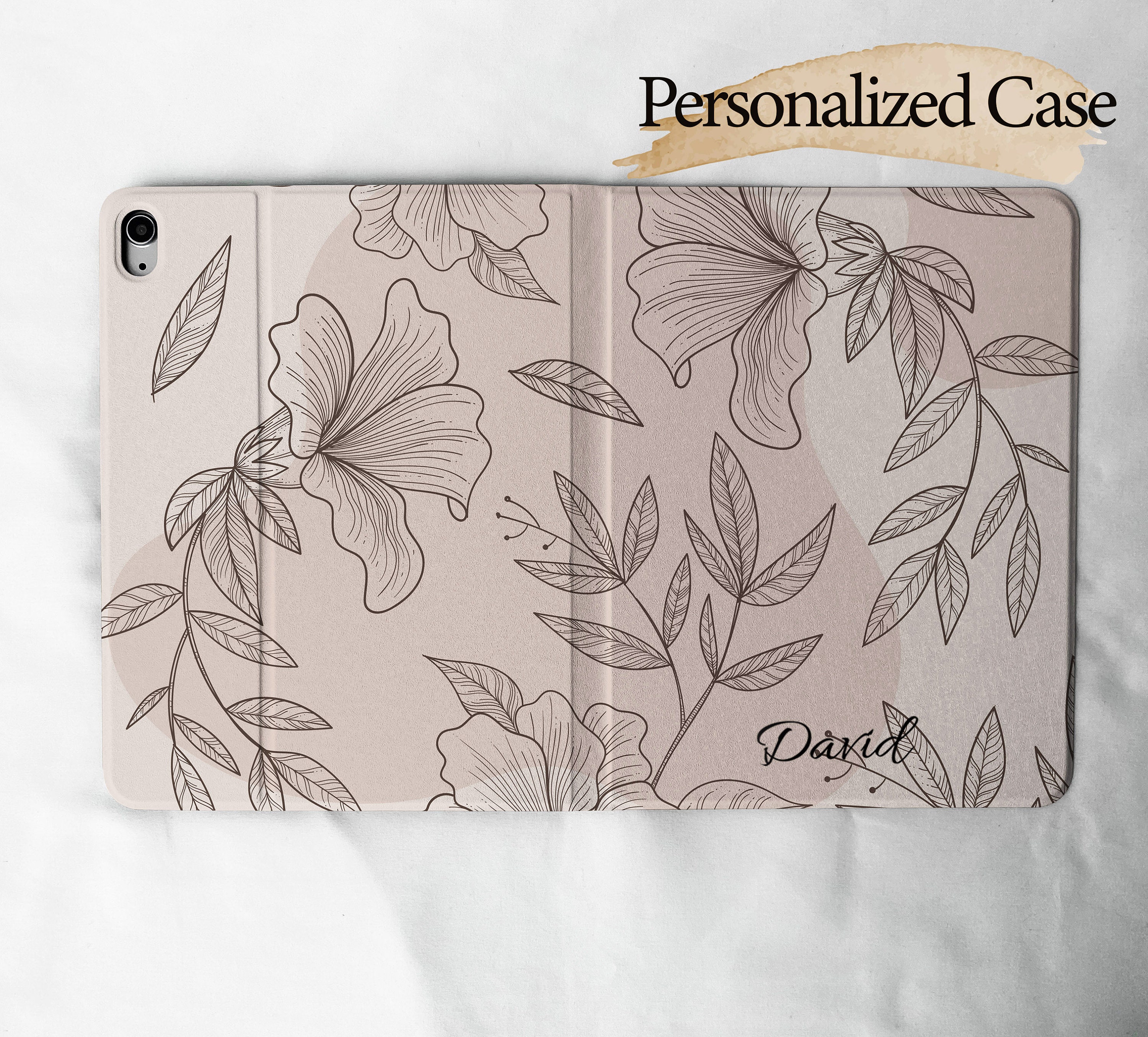 Flowers Line Art iPad Flip Personalised Custom Name Apple | Etsy