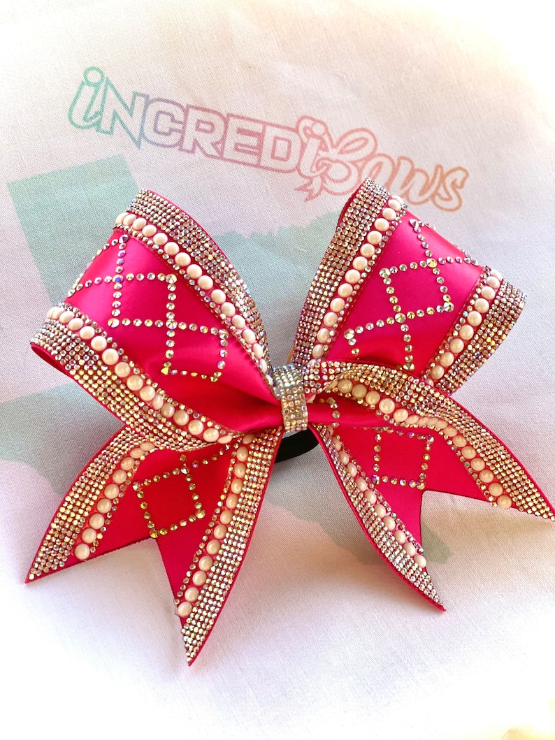 Hot Pink Rhinestone Pearl Cheer Bow - Etsy