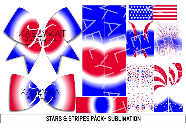 Stars and Stripes Pack- Ombre Gradient Cheer Bow PNG File Download for ...