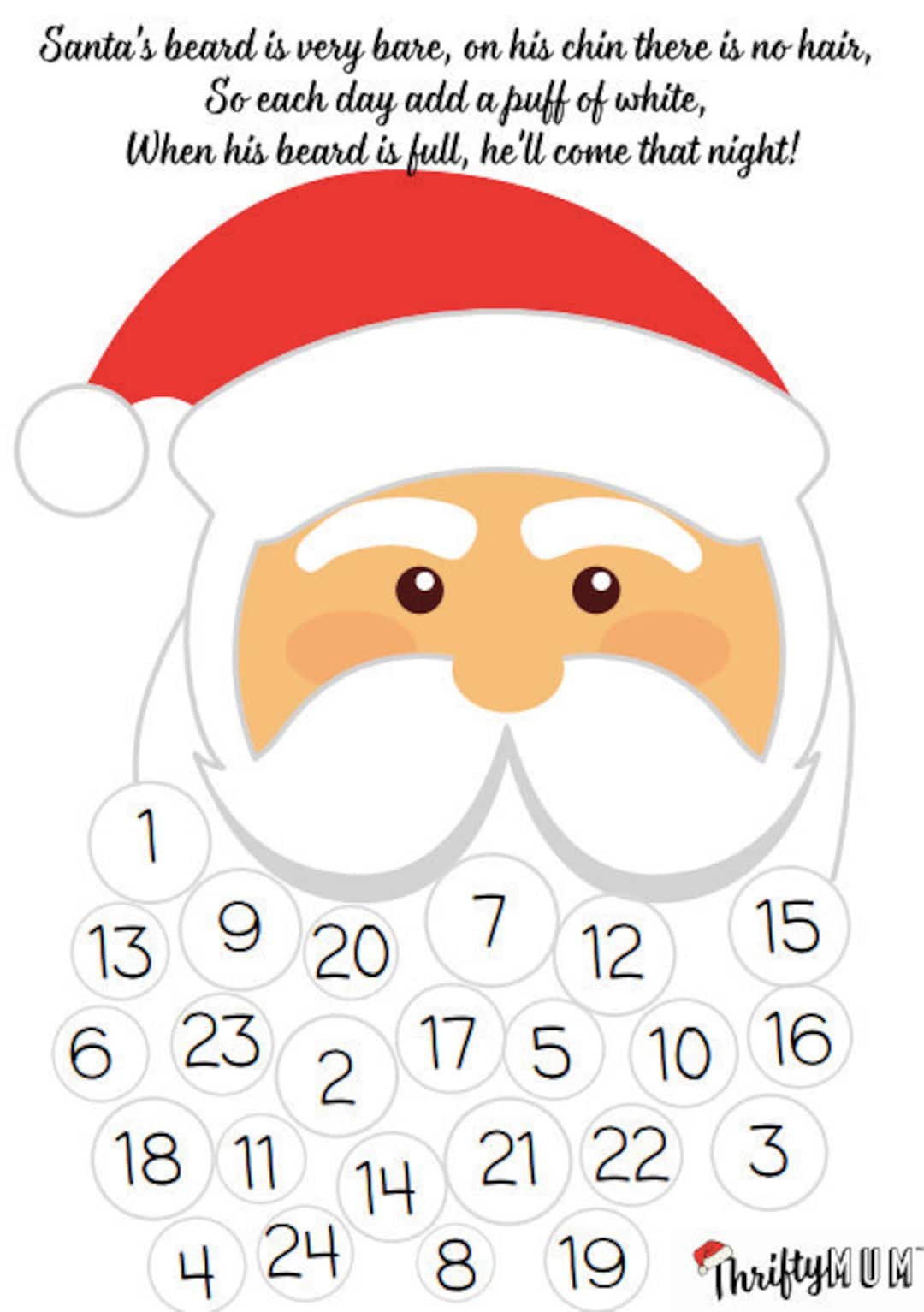 Santa Beard Advent Printable - Etsy