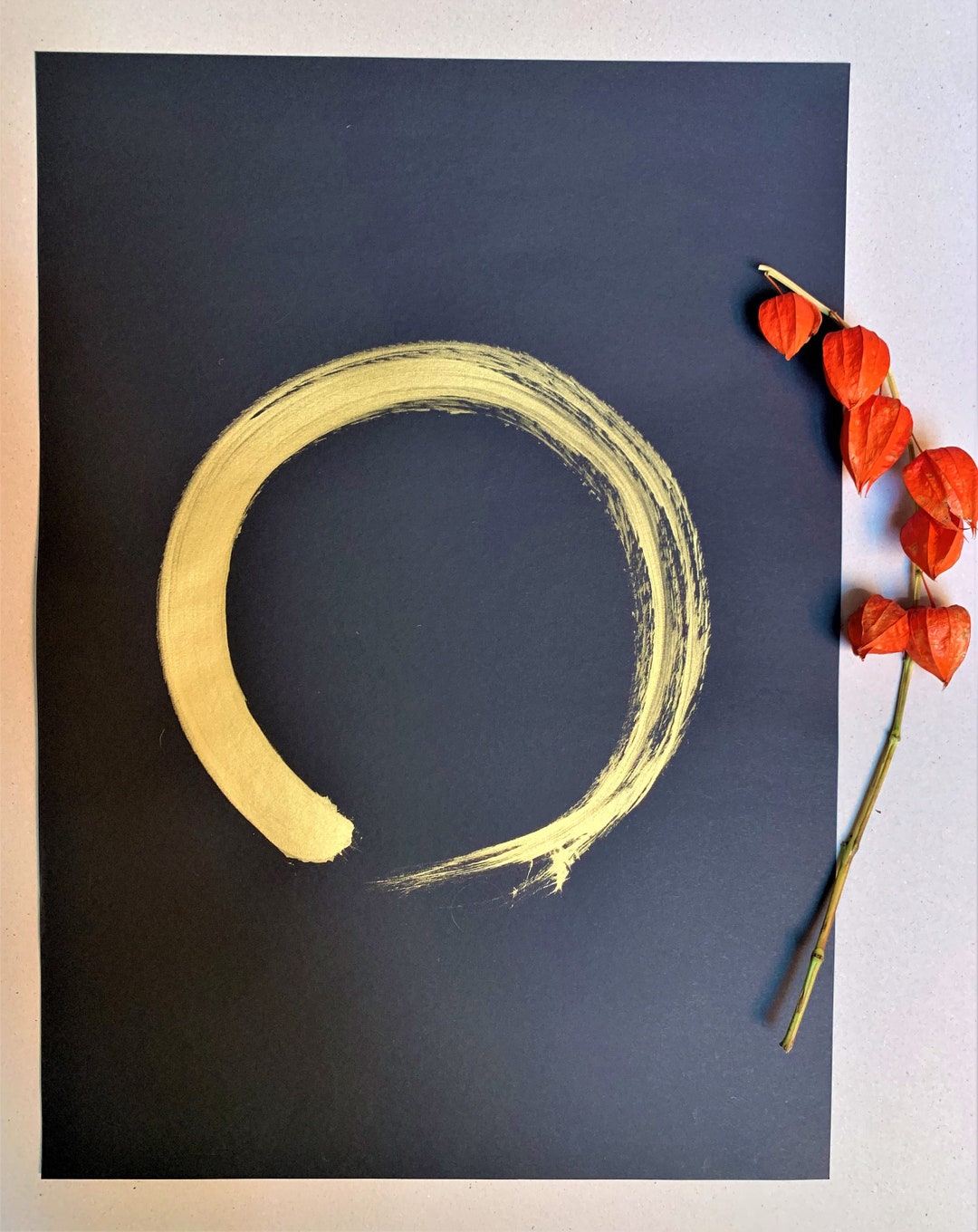 Wonder of the Moment, Enso Gold on Black Cardboard 70 Cm X 50 Cm - Etsy