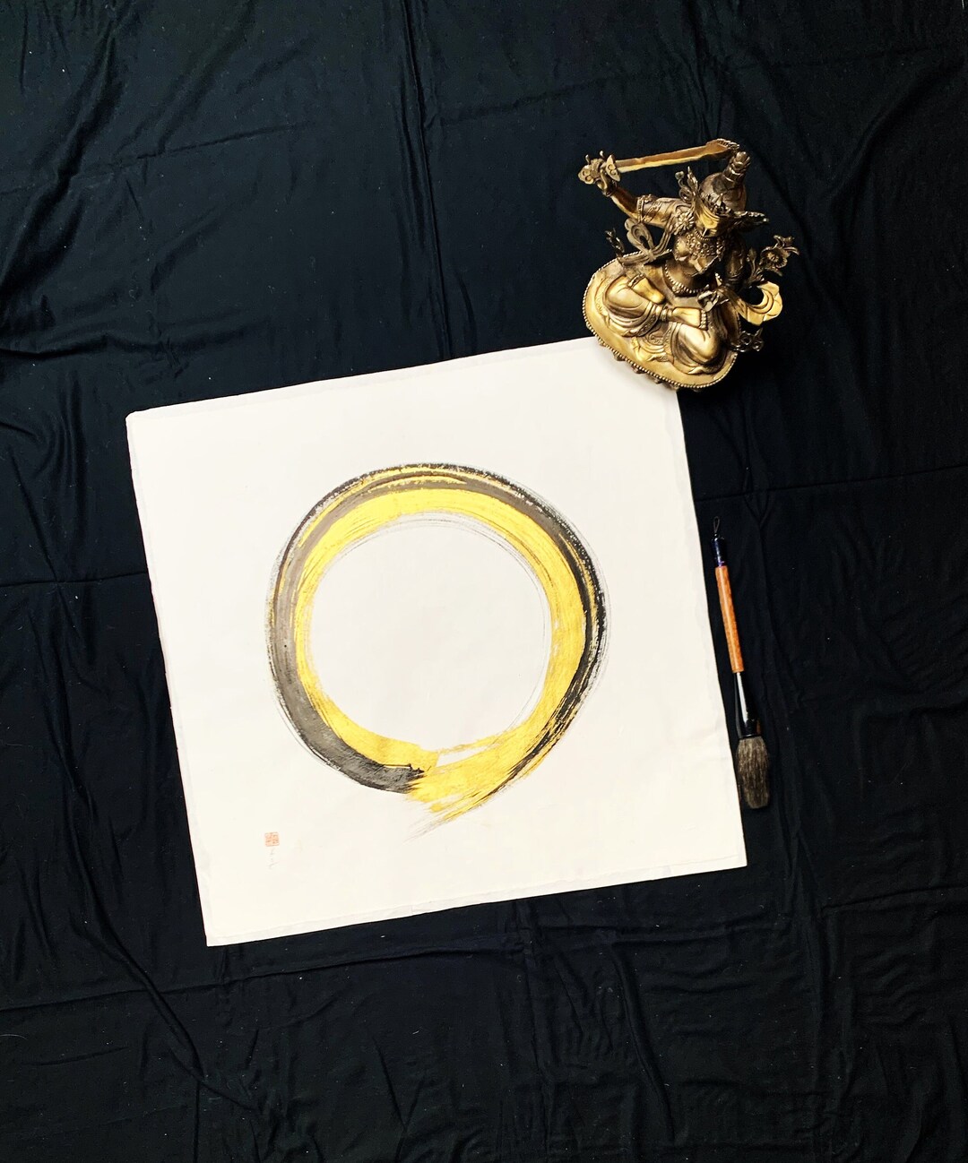 Enso Zen Circle, Large, Gold-black, Miracle of the Moment, Original ...
