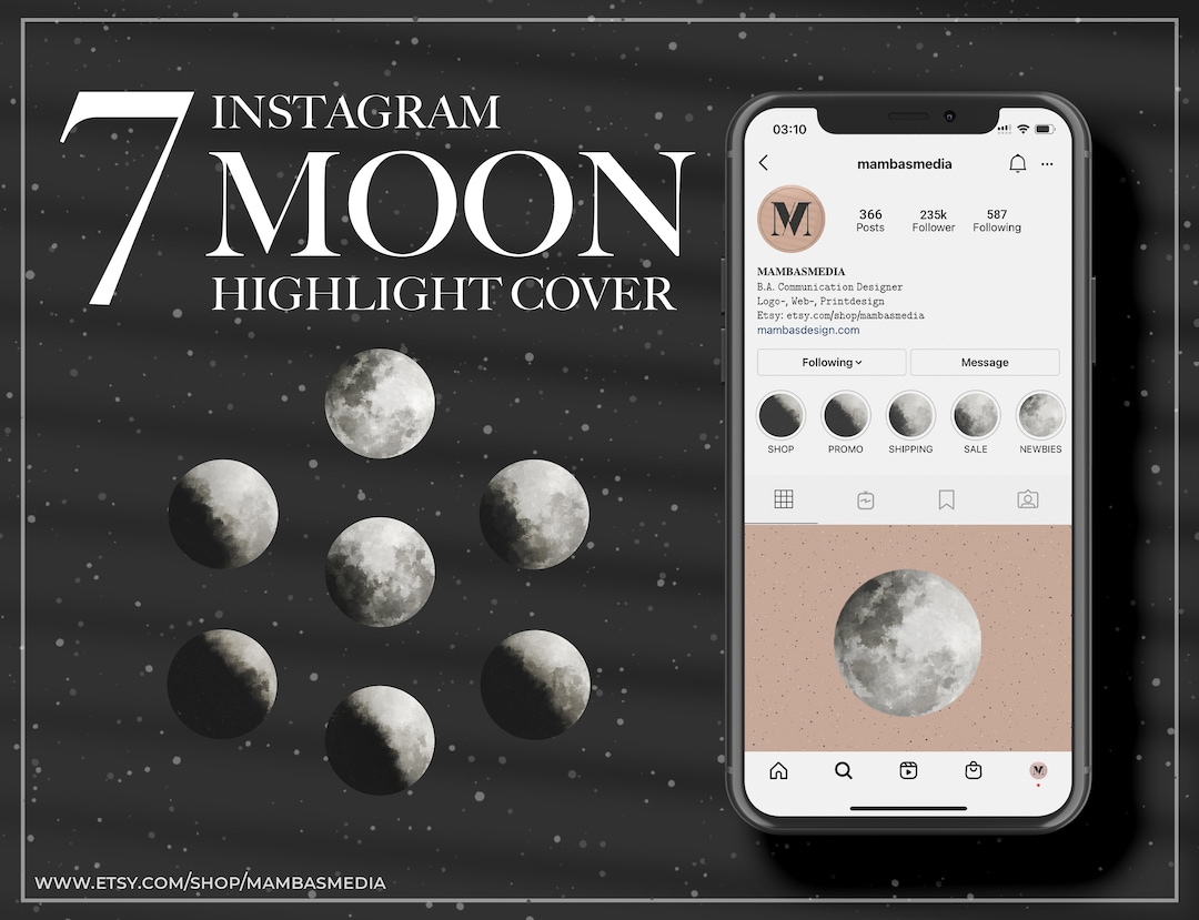 7 Moon Instagram Highlight Covers 14 Files Light and Dark - Etsy