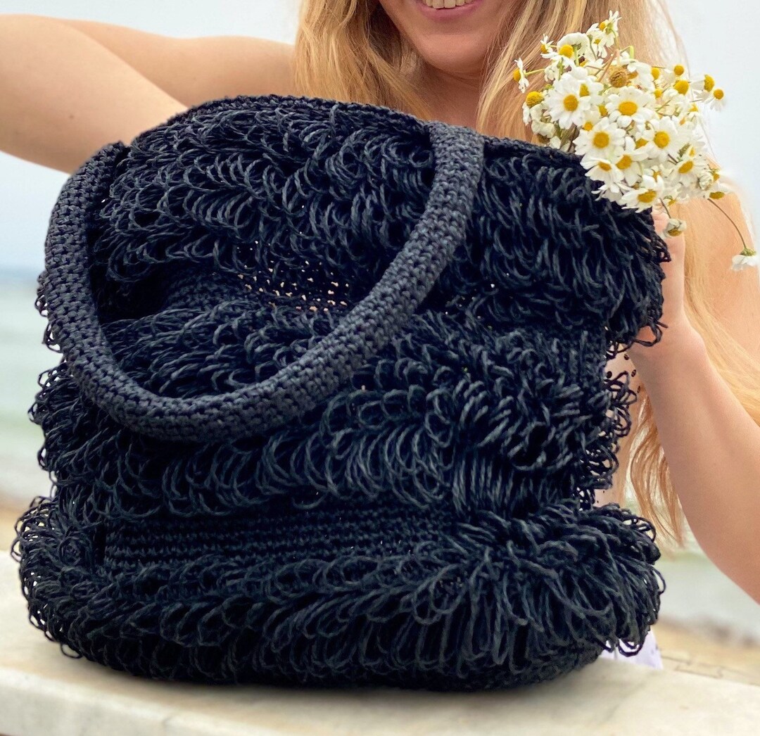 Derya Oversize Beach Tote. Summer Xl Tote. Black Raffia Bag, Slouchy ...