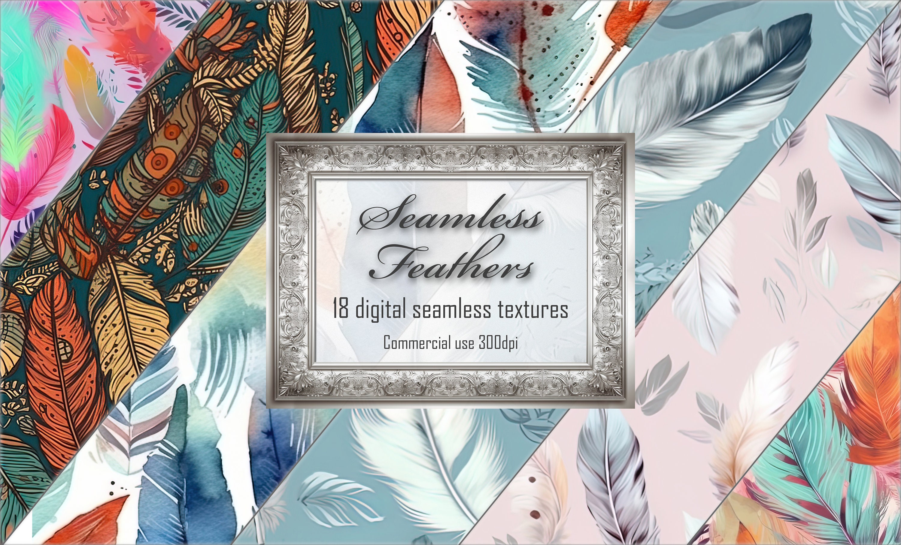 Seamless Feather Digital Paper Seamless Watercolor Boho and - Etsy