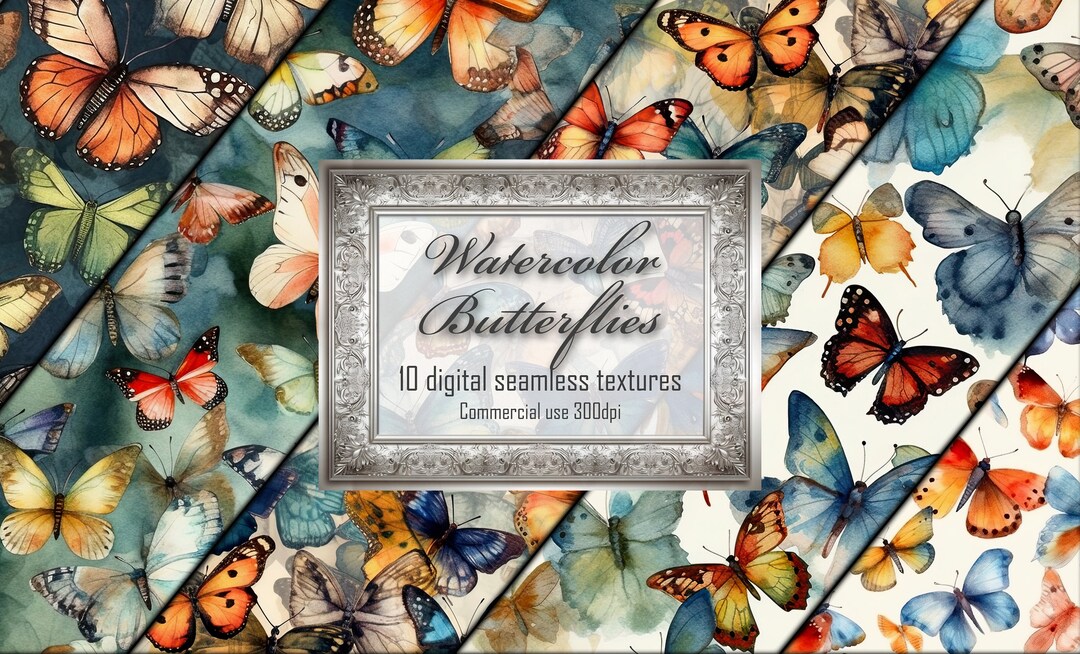 10 Seamless Watercolor Butterflies Digital Paper Seamless Butterfly ...