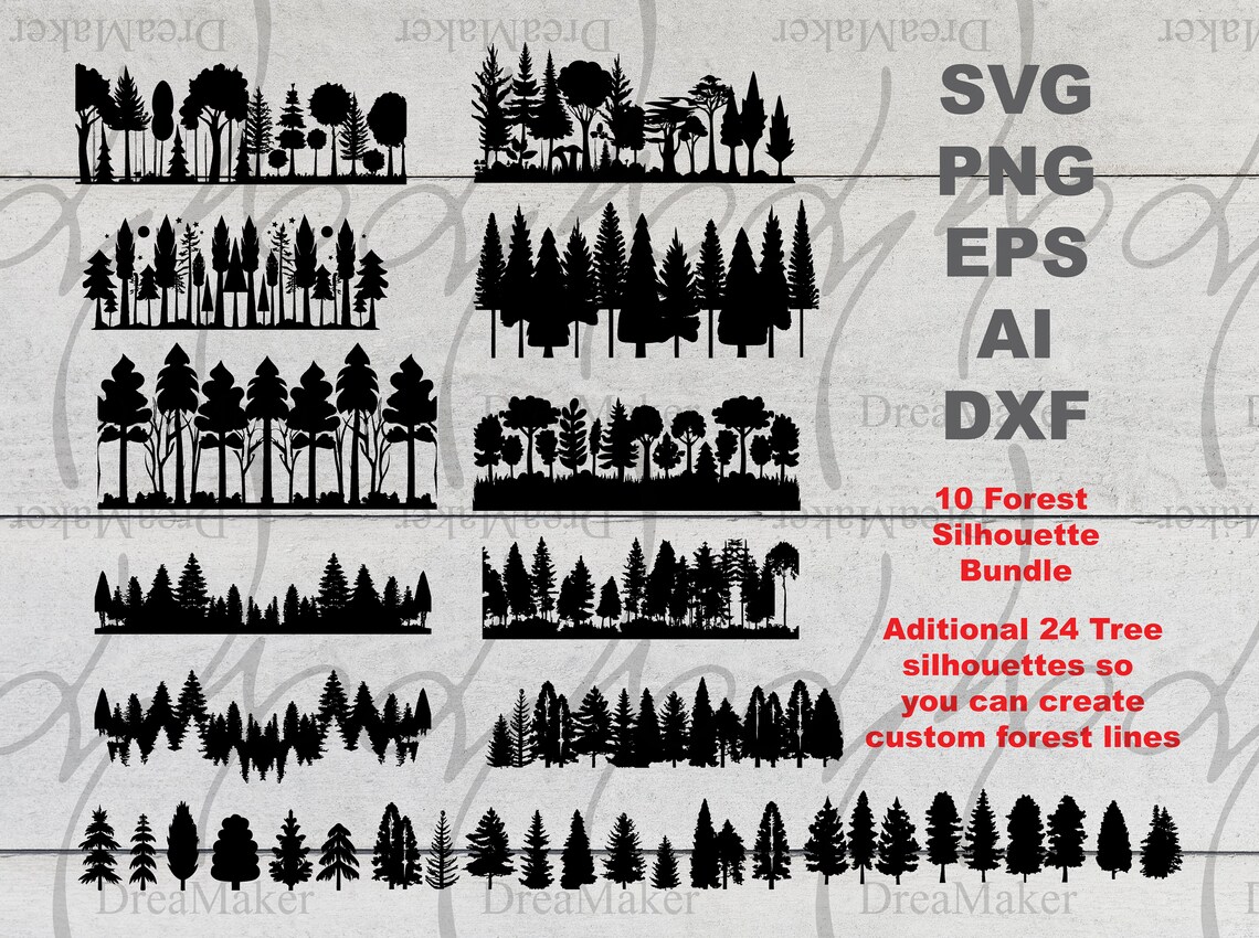 Forest & Tree SVG Bundle, Forest Clipart Bundle, Forest Silhouette ...