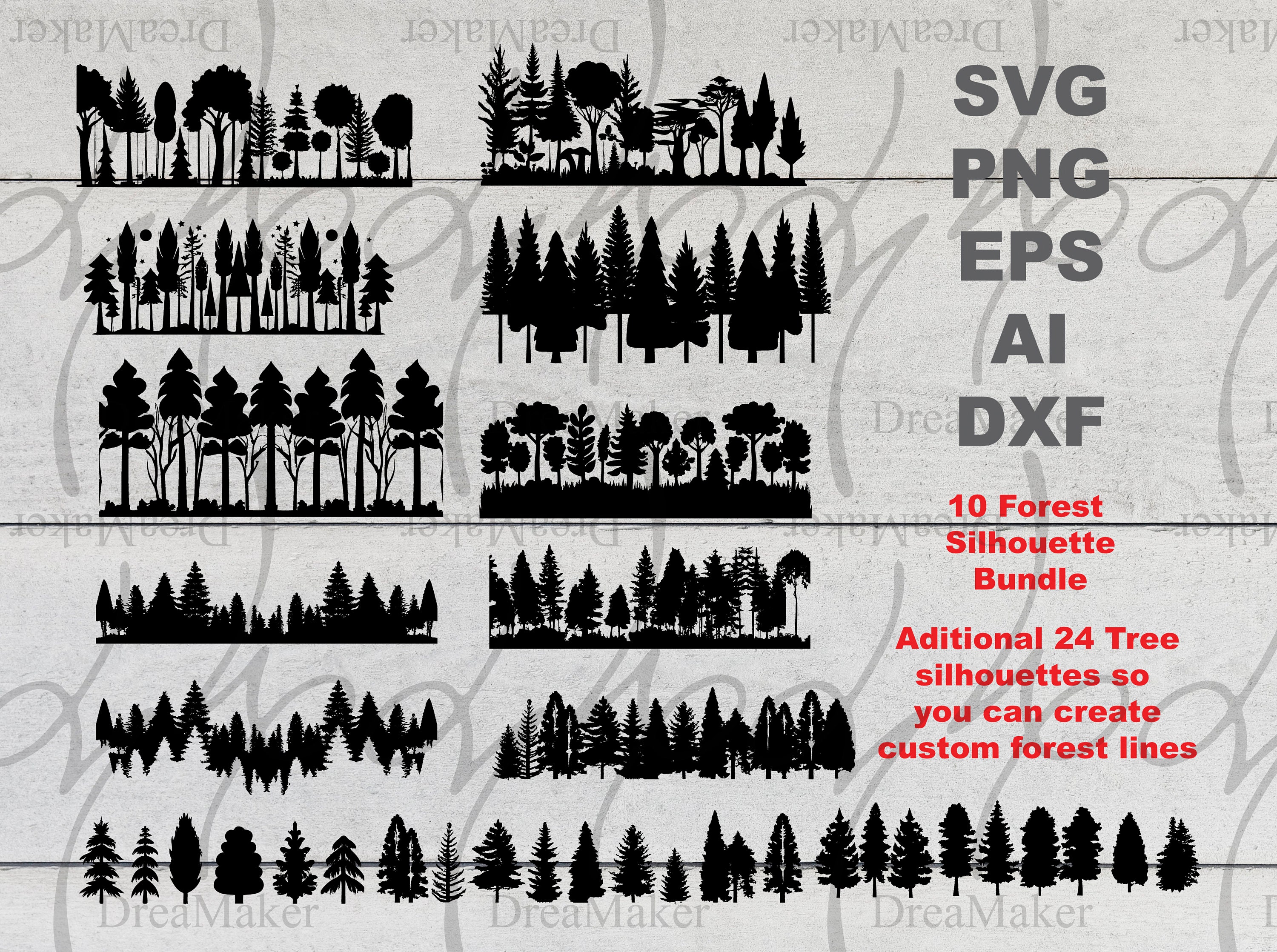 Forest & Tree SVG Bundle, Forest Clipart Bundle, Forest Silhouette ...