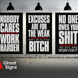 Home Gym Poster Set of 3 - Fitness Training Wall Art - Nobody Cares No ...