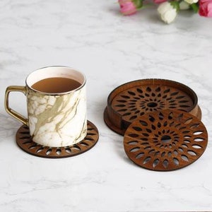 Wooden Tea Coaster With Stand for Dining Table, Office Table and Coffee ...