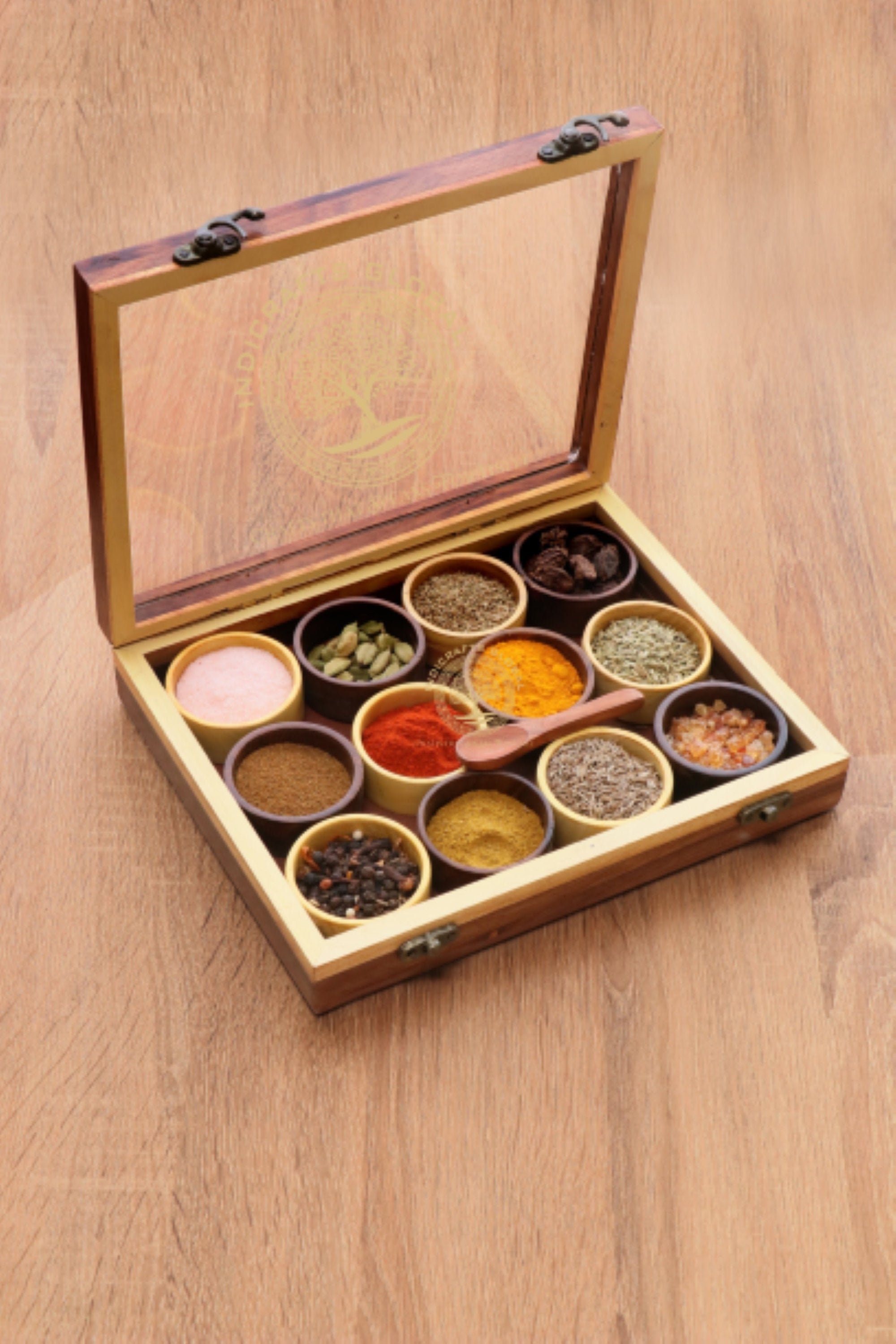 Dual-Tone Wooden Handcrafted Spice Box/ Masala Dabba with 12 | Etsy