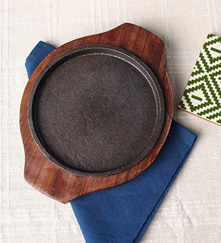 Cast Iron Sizzler Platter/tray With Sheesham Wooden Base | Etsy