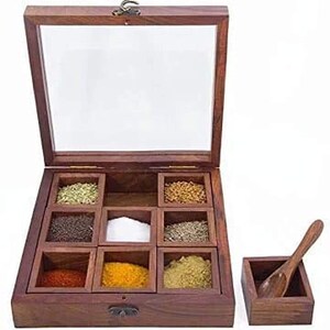 Wooden Handcrafted Spice Box/ Masala Dabba With 9 Square - Etsy UK