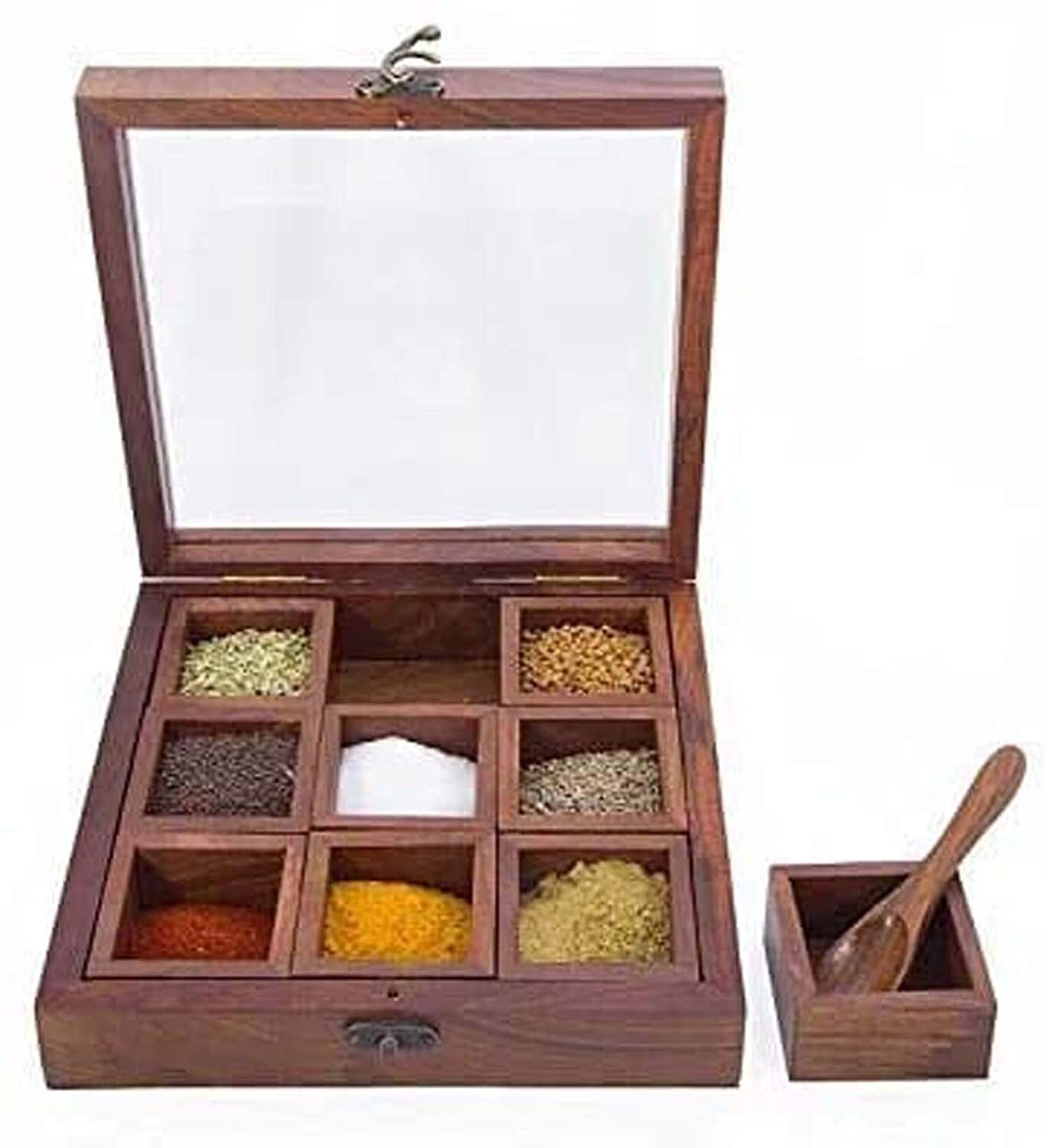 Wooden Handcrafted Spice Box/ Masala Dabba With 9 Square - Etsy UK