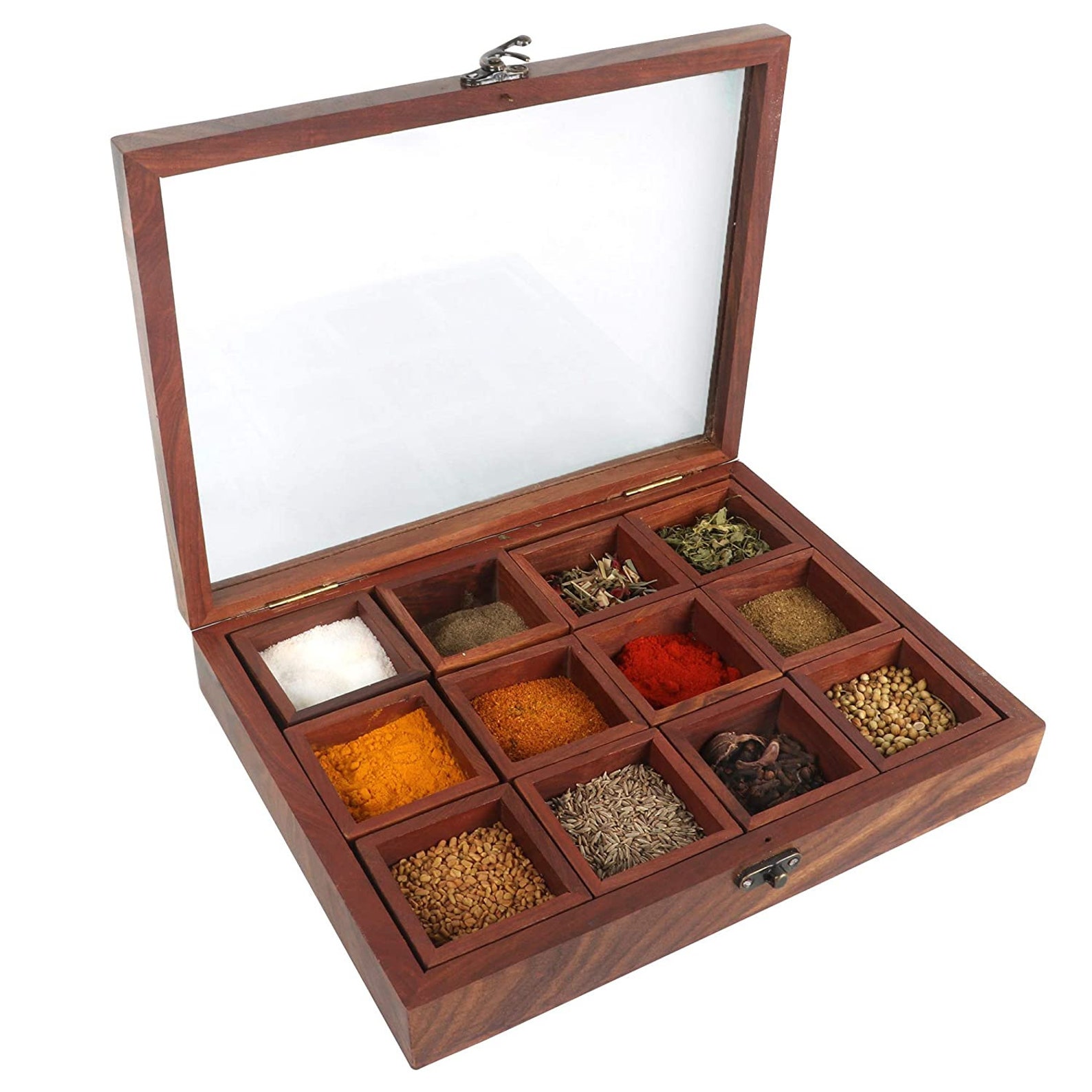 Wooden Handcrafted Spice Box With 12 Compartments & Spoon - Etsy UK