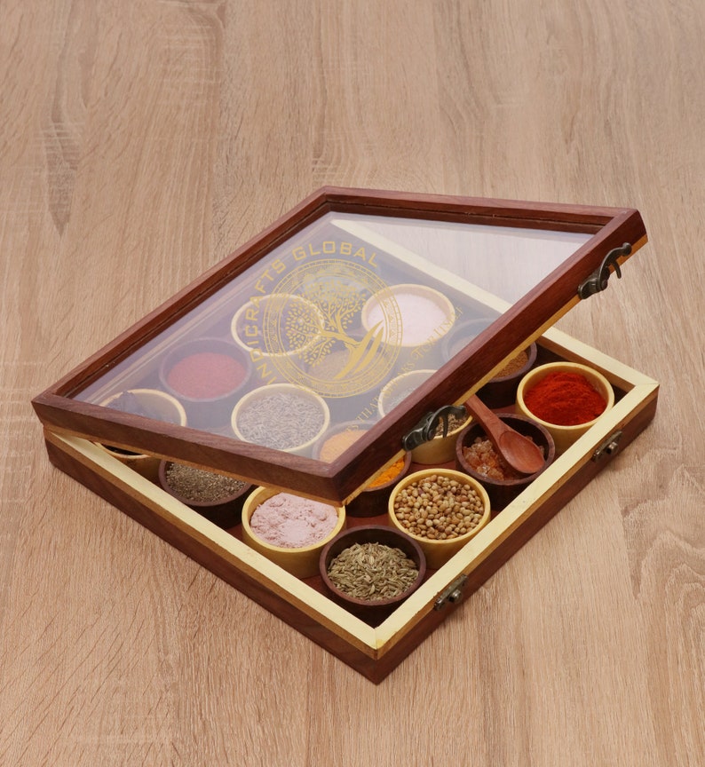 Dual-tone Wooden Handcrafted Spice Box/ Masala Dabba Dual Tone - Etsy UK