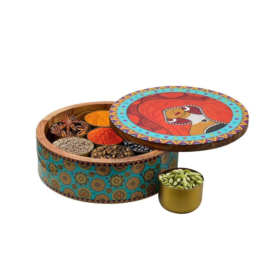 Wooden Hand-painted Round Spice Box / Masala Dabba Ethnic - Etsy