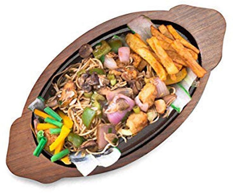 Cast Iron Sizzler Platter/tray With Sheesham Wooden Base | Etsy UK