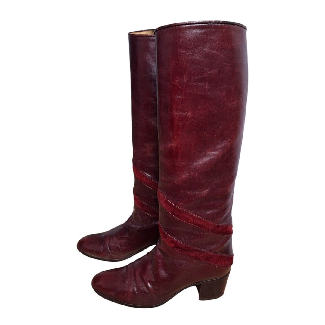 80s Vintage Italian Riding Boots, Burgandy Leather/suede Stripes Size ...