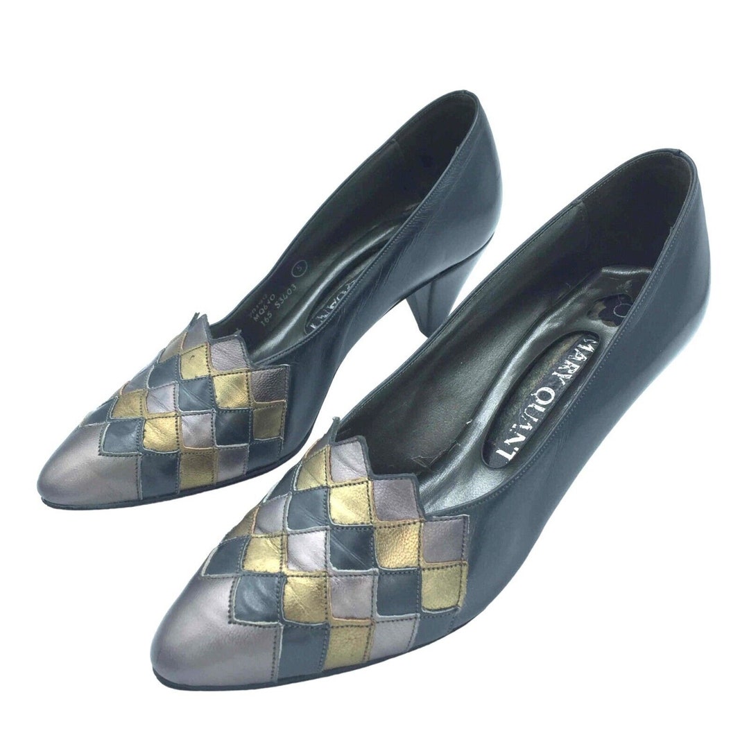MARY QUANT Vintage Shoes, Grey Gold Silver Harlequin Court Heel, Style ...