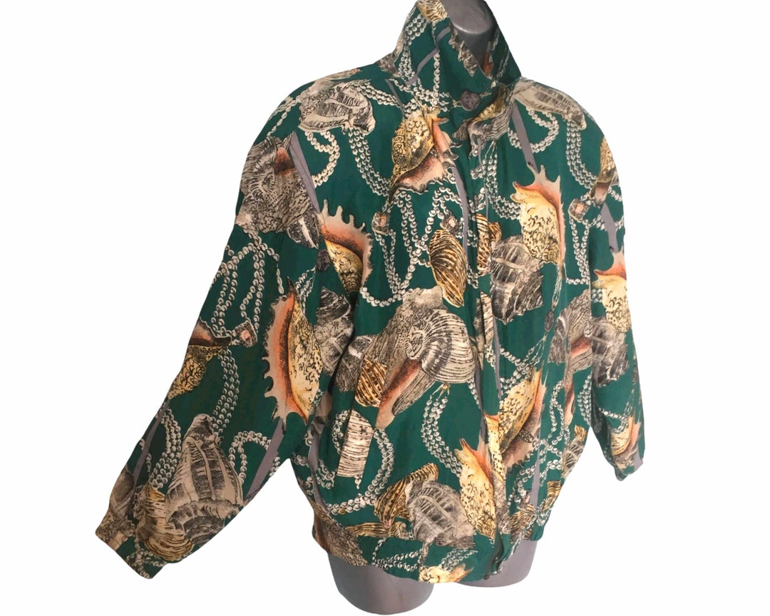 1980s/90s Vintage Silk Bomber Jacket by CARTÉ, Green Conch Shell ...