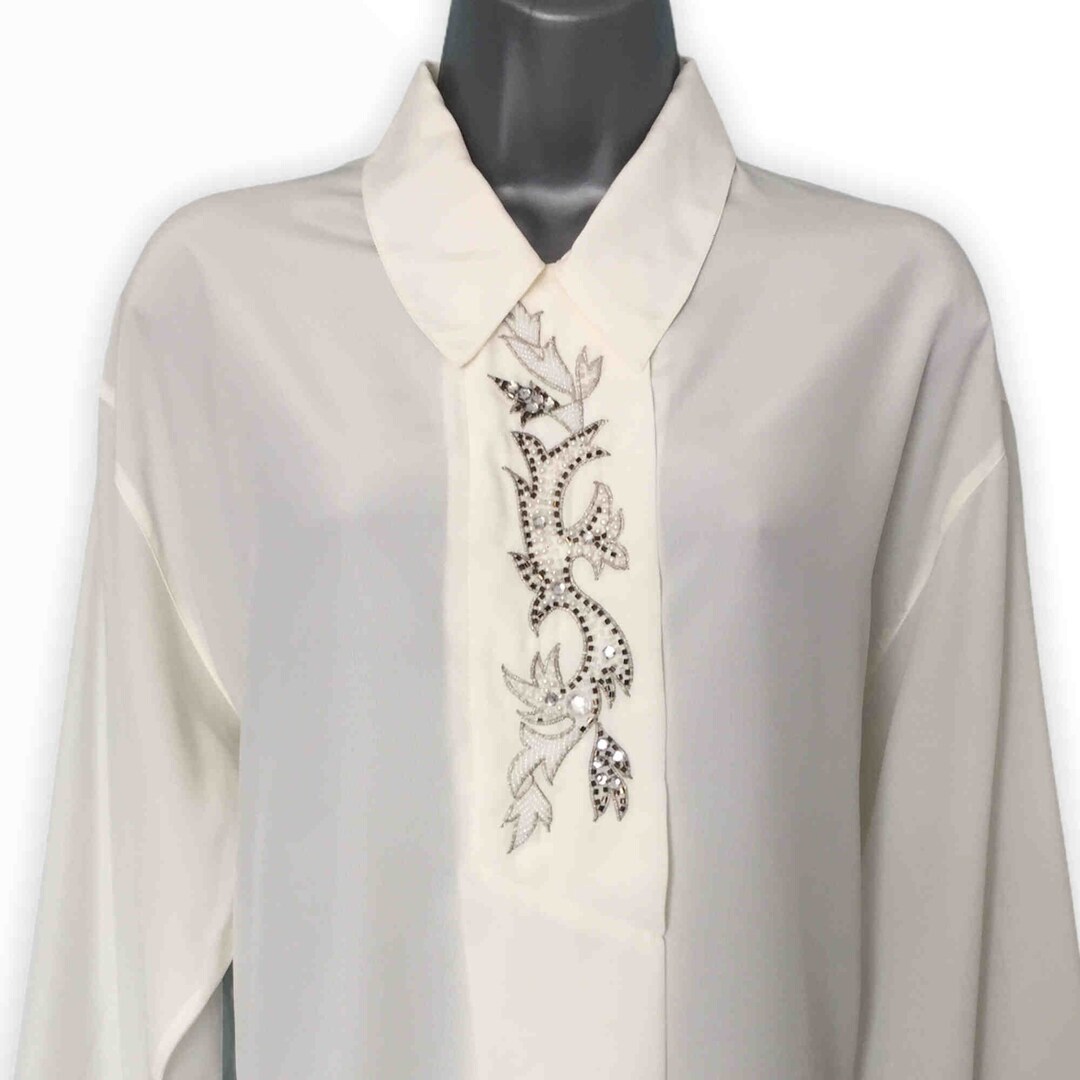 80s ALEXON Embellished Blouse, Pale Cream/ivory Embellished Beadwork ...