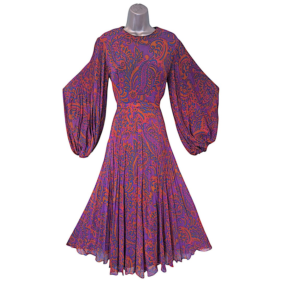 1969-72 IAN THOMAS Couture Gown Maxi Dress, Purple Silk Crepe ...