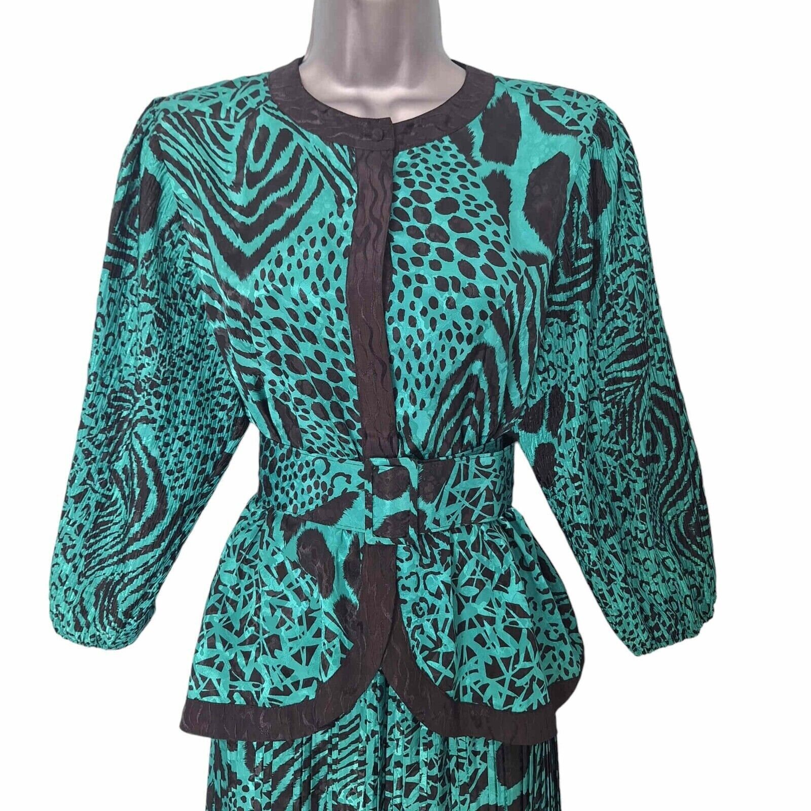DIANE FREIS Original 80s Co-ord Outfit, Vintage Green Black Animal ...