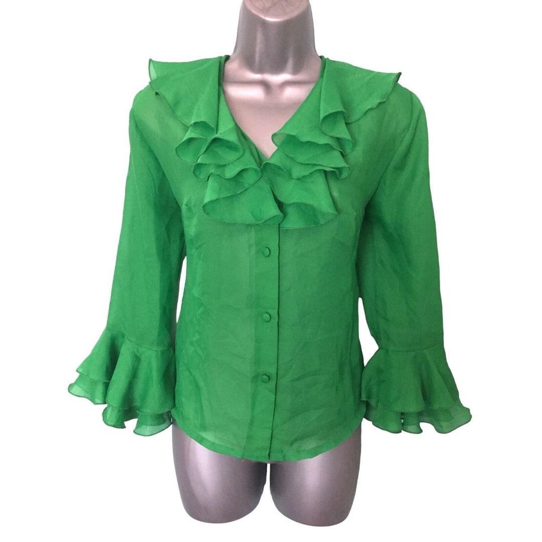 1970s Flouncy Trevira Blouse Apple Green Frilly Ruffle Collar - Etsy UK