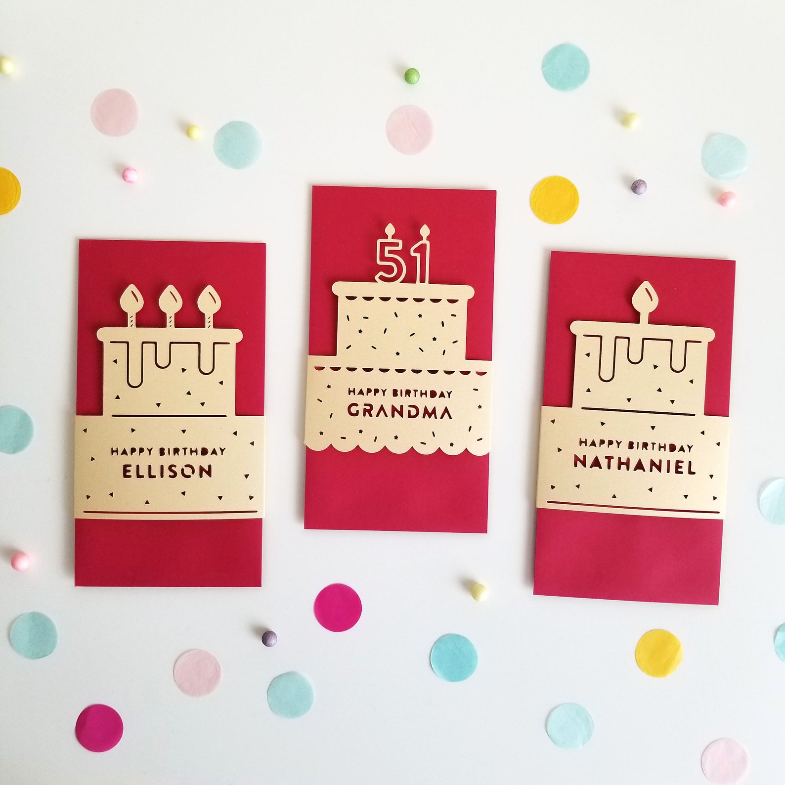 Happy Birthday Personalized Red Envelope, Birthday Cake, Bday Candles ...