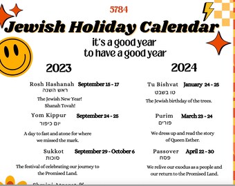 NEW 2023 2024 Jewish Holiday Calendar Hebrew Calendar 5784 - Etsy UK