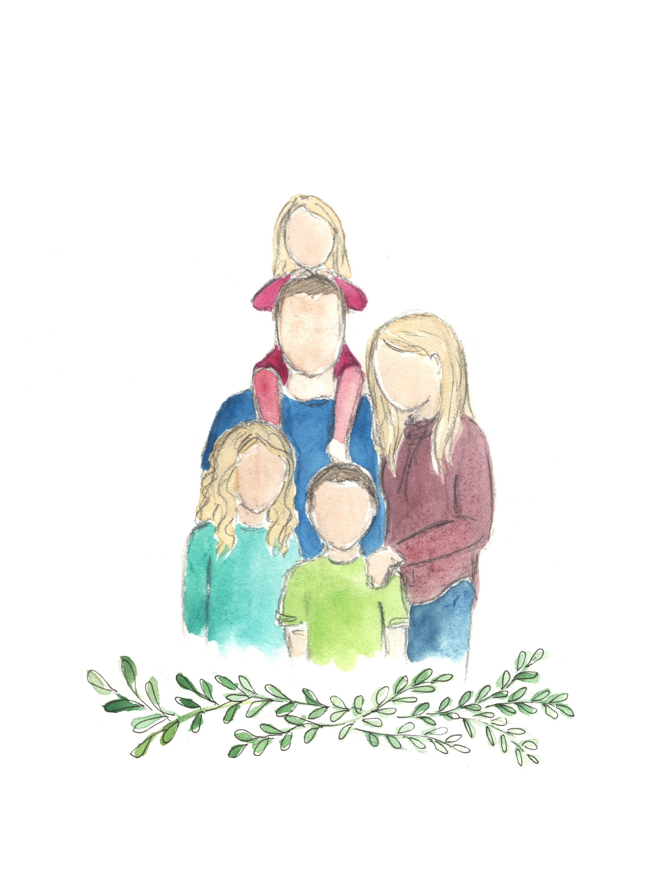 Custom Handmade Watercolor Family Portrait from Photo or | Etsy