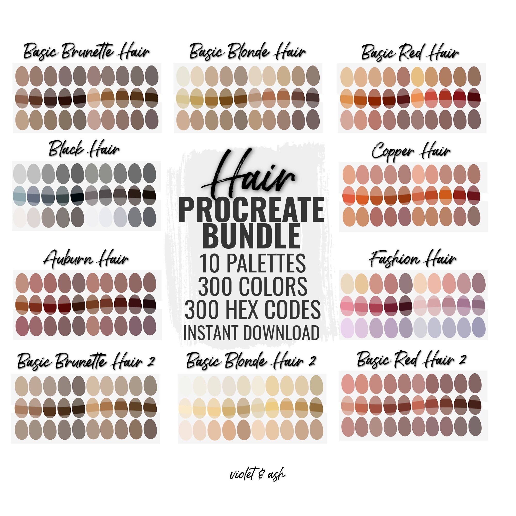 Basic Hair Procreate Palette Bundle Procreate Palette - Etsy
