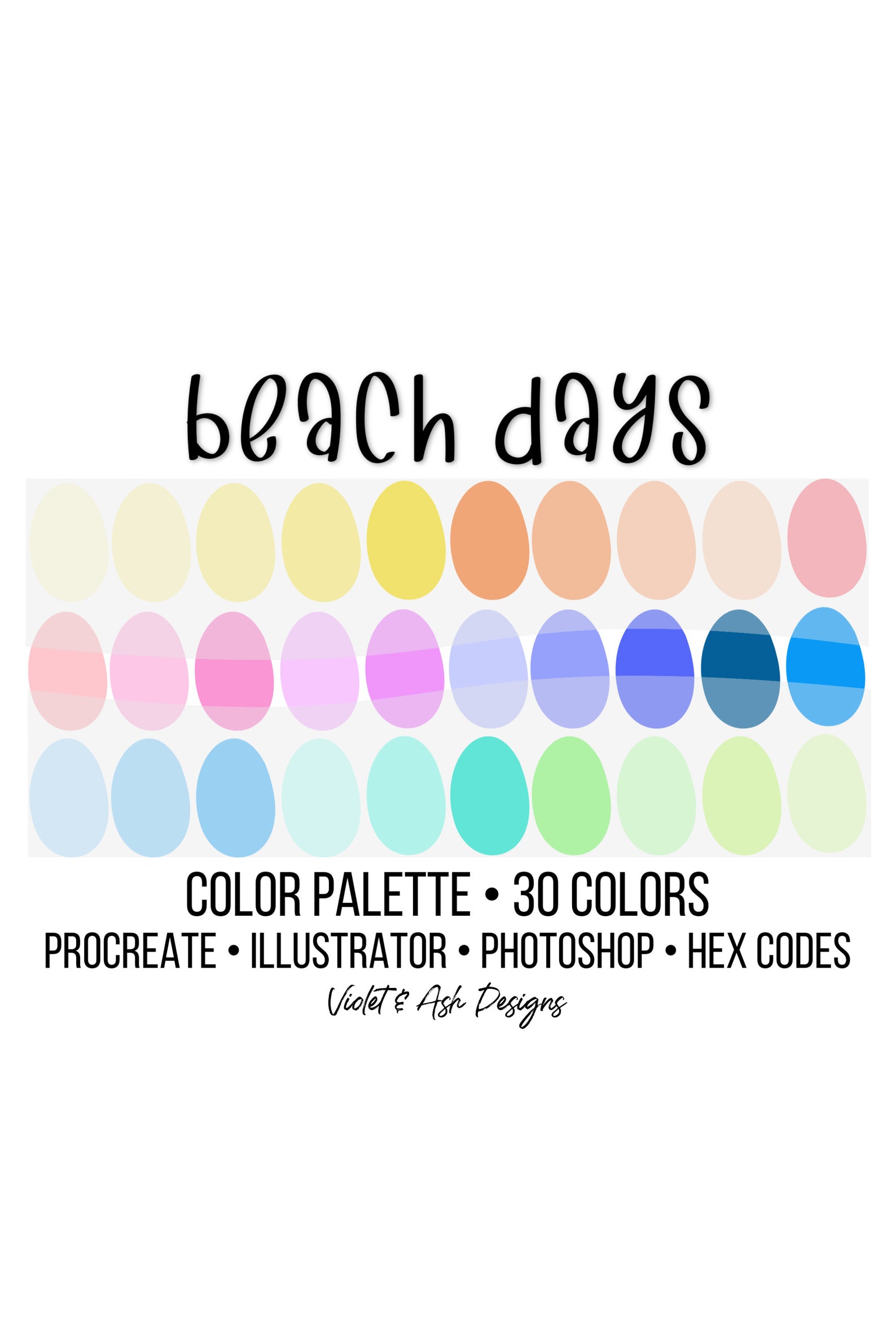 Beach Days Procreate Palette Color Chart Summer Neon Procreate Ipad