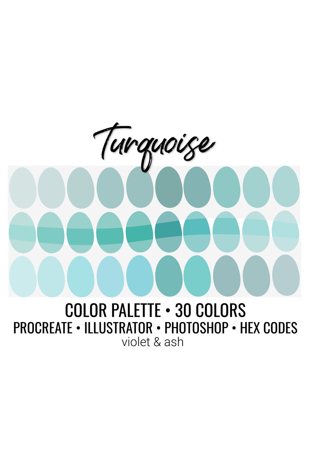Turquoise Procreate Palette Color Chart Teal Aqua Color - Etsy