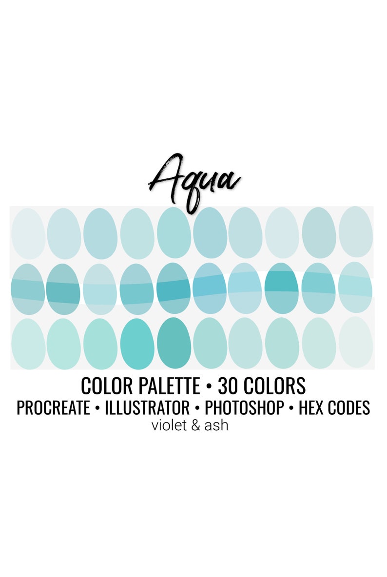 Aqua Procreate Palette Color Chart Aqua Blue Color Scheme - Etsy